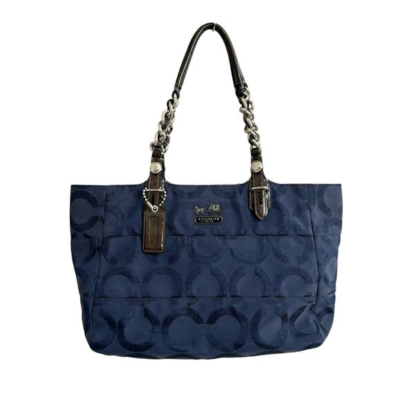 Coach | Bags | Coach Madison Tribeca Op Art Navy Jacquard Glitter Tote ...